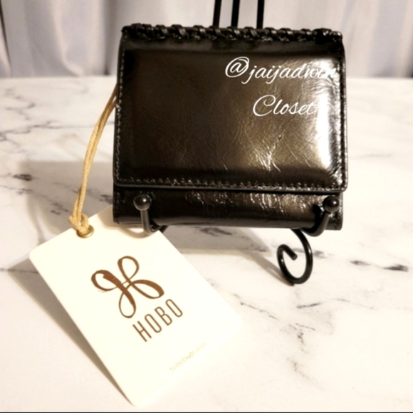 HOBO | Bags | Nwt Hobo Shiny Black Leather Wallet With Weaving ...
